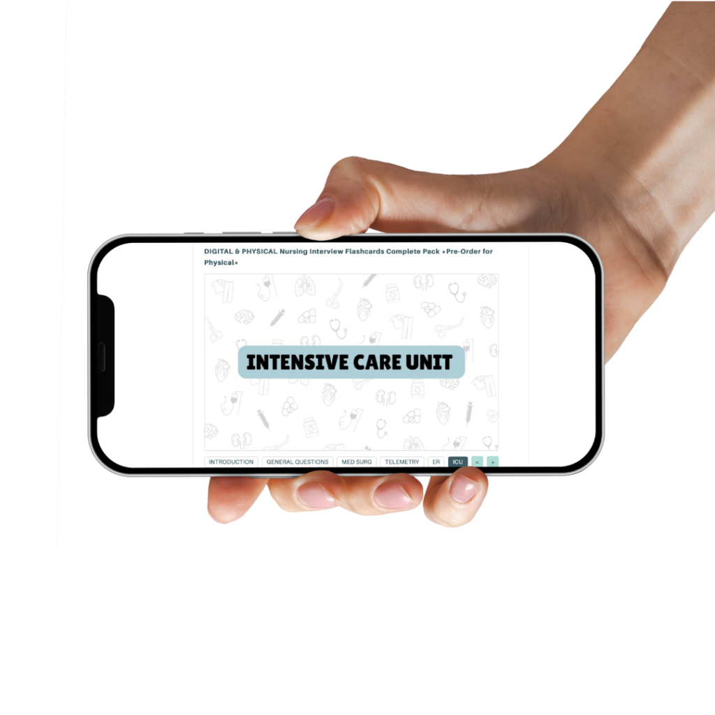 DIGITAL Nursing Interview Flashcards ER/ICU Pack - RN New Grads